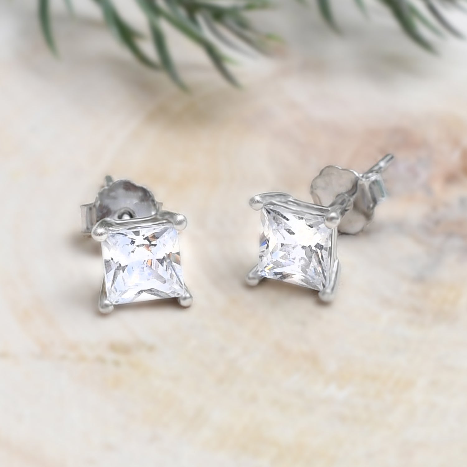 Silver Prime Square Zircon Stud Earrings