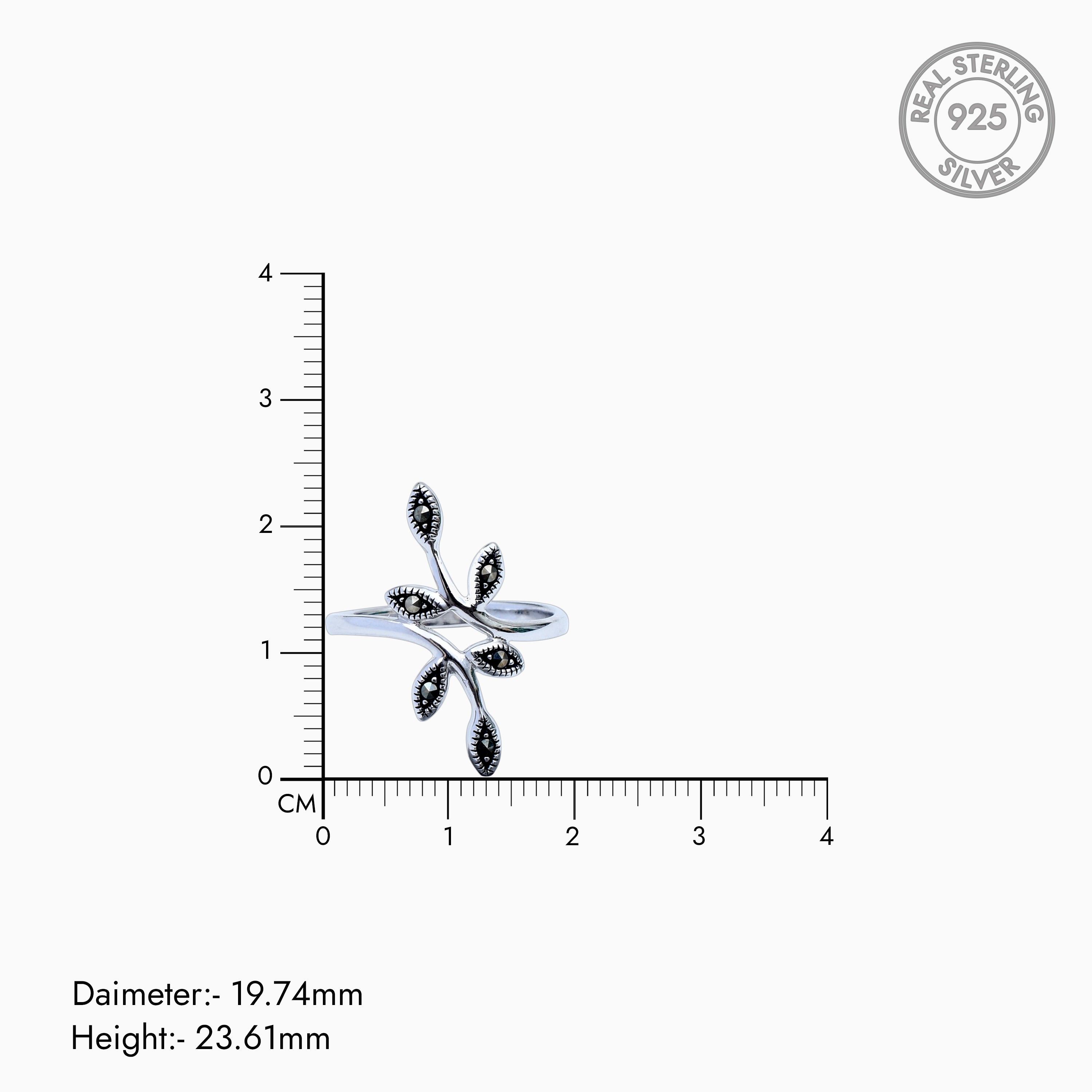 Silver Marcasite Leaf Branch Embrace Ring